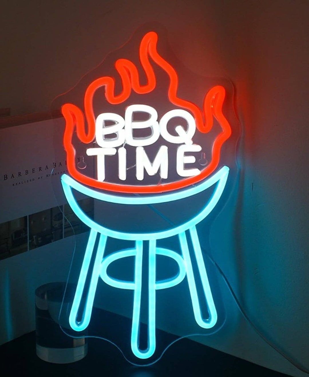 Fun Bright BBQ Time Grill Fire LED Night Light Room Wall Party ...
