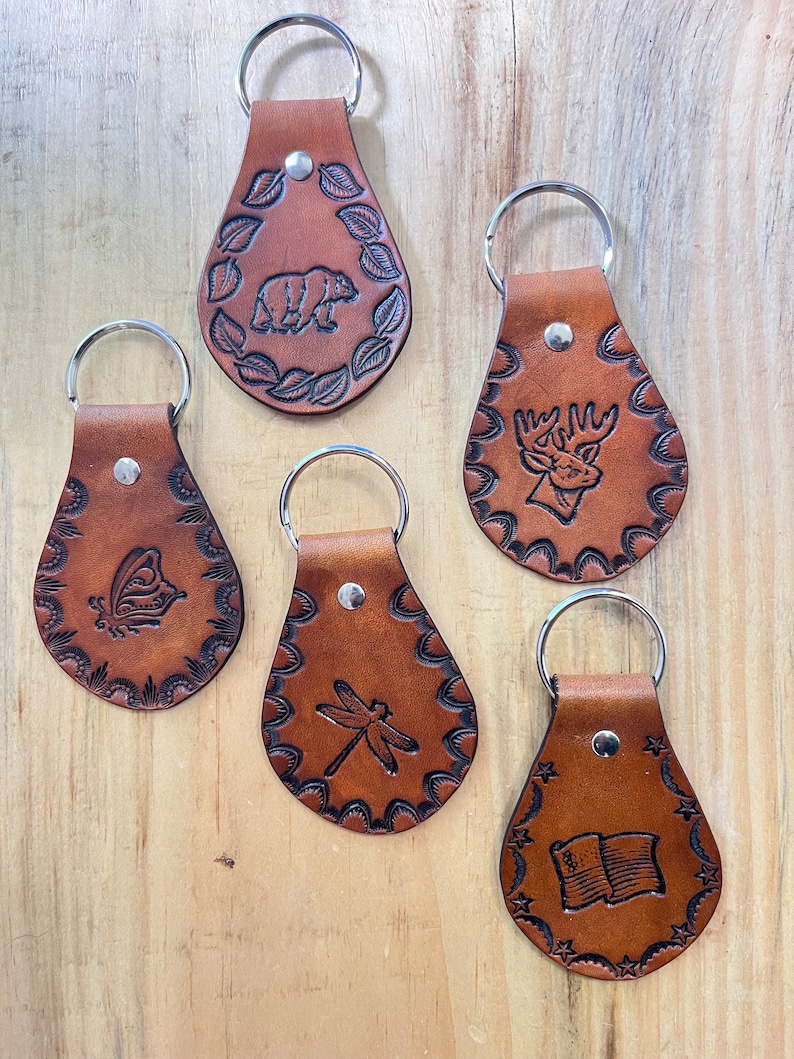 Hand Tooled Leather Keychains - Etsy