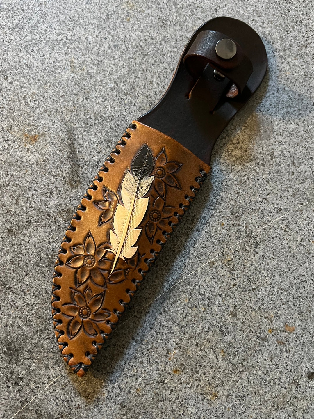 Hand Tooled Feather & Floral Leather Knife Sheath - Etsy