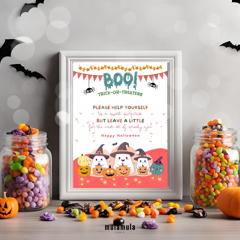 Printable Candy Poster, Halloween Candy Bowl Sign, Trick or Treat, Take ...