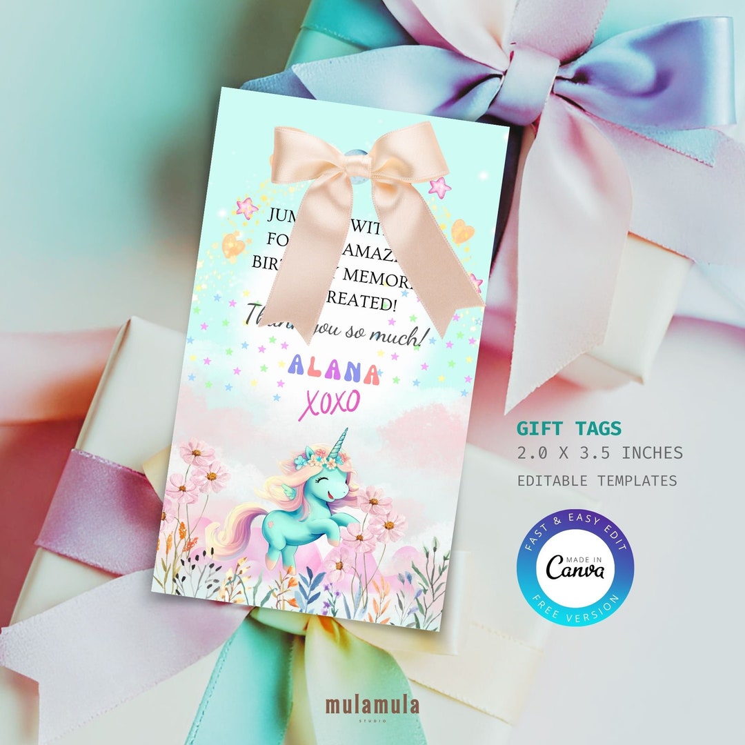 Unicorn Favor Tags, Unicorn Birthday Thank You Tags, Printable Thank ...