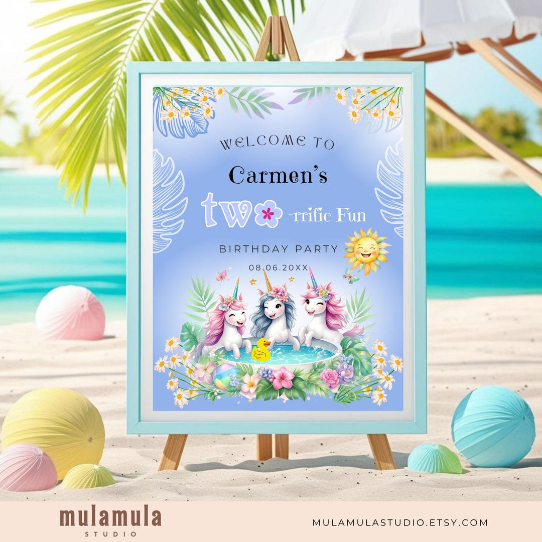 Pool Party Welcome Sign, Unicorn Birthday Signs, Summer Kids Girl First ...