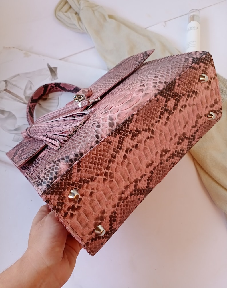 Genuine Python pink handbag Exotic Snakeskin leather Womens | Etsy