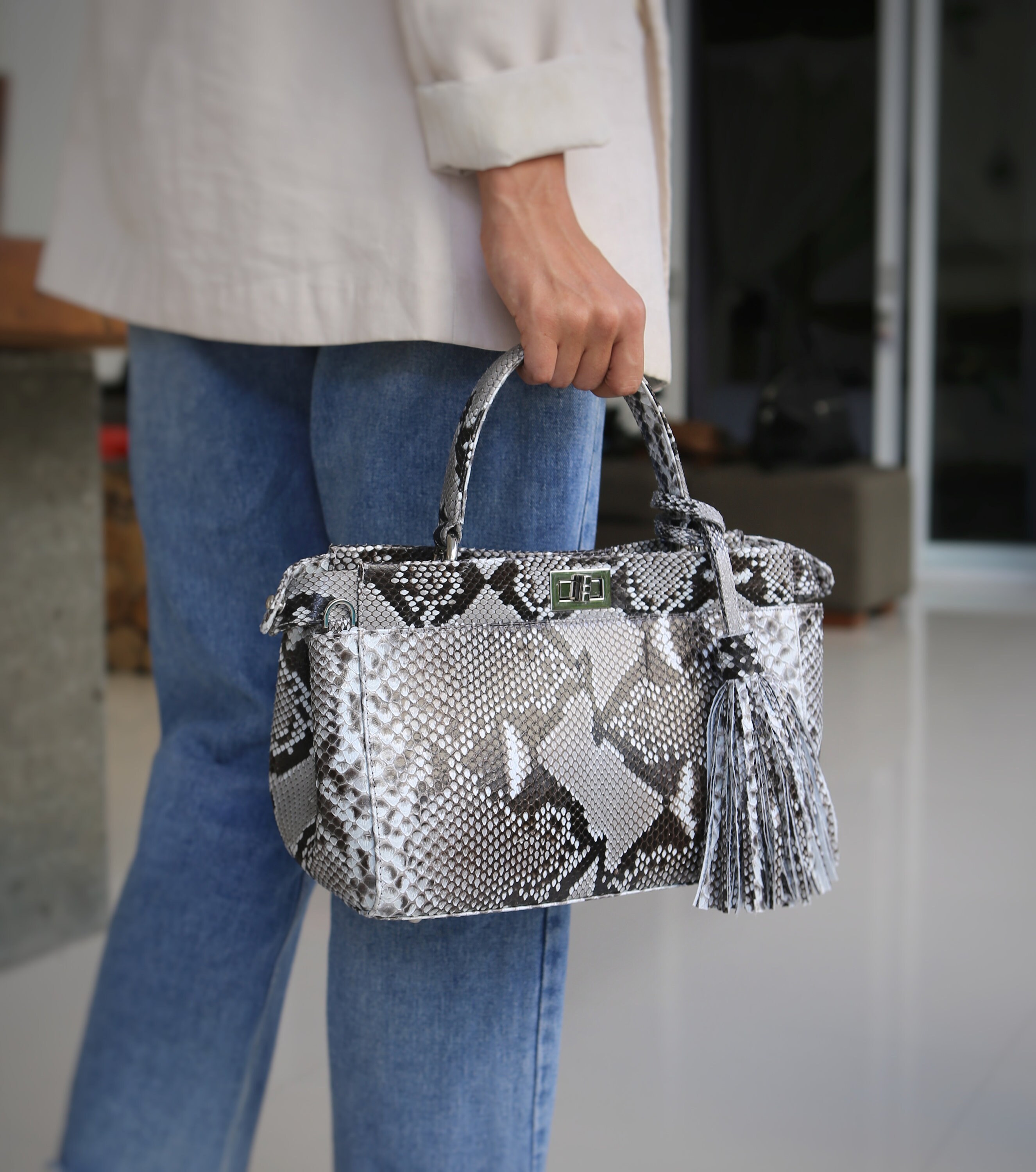 Genuine snakeskin designer handbag for women . Python leather | Etsy