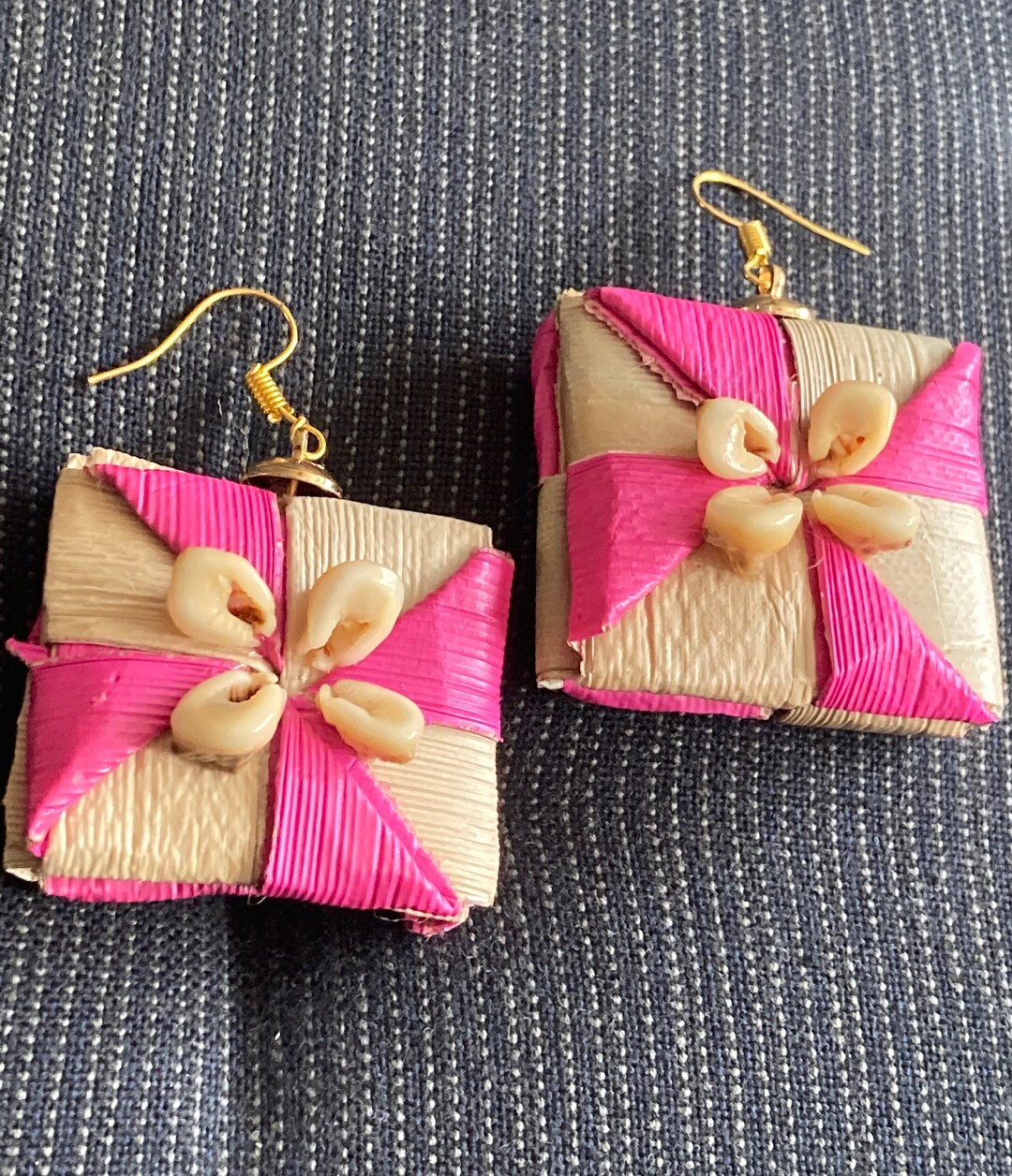 Tolai Tabu Shell Money and Pandan Palm Leave Large Drop - Etsy