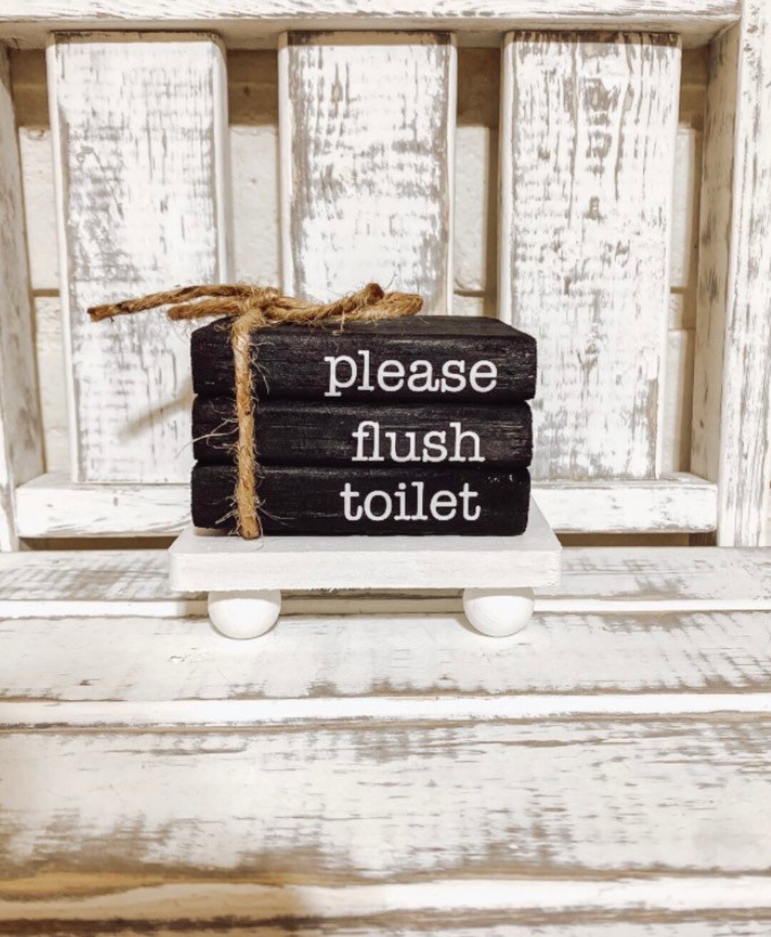Please Flush Toilet Farmhouse Bathroom Wooden Mini Book Stack Tiered ...