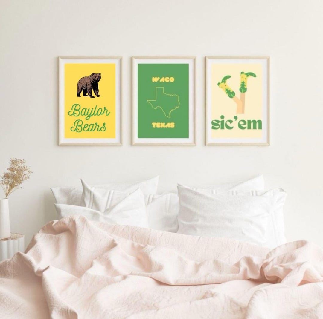 Baylor University, Bears, Sic'em, Digital Prints, Set of 3, Apartment ...
