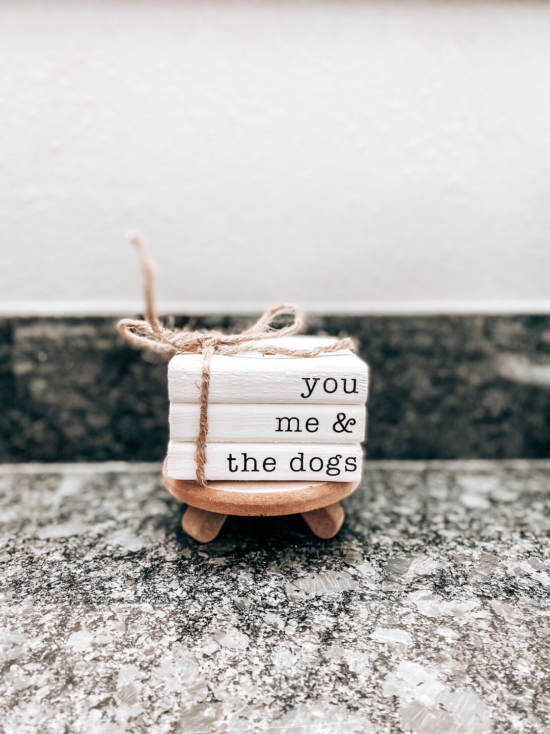 You Me and the Dogs Farmhouse Wooden Mini Bookstack Books Tiered Tray ...