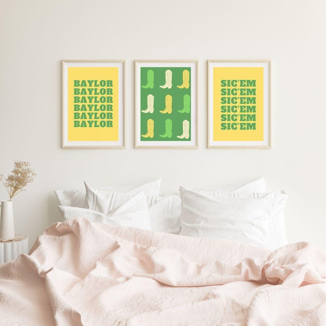 Baylor University, Bears, Sic'em, Digital Prints, Set of 3, Apartment ...
