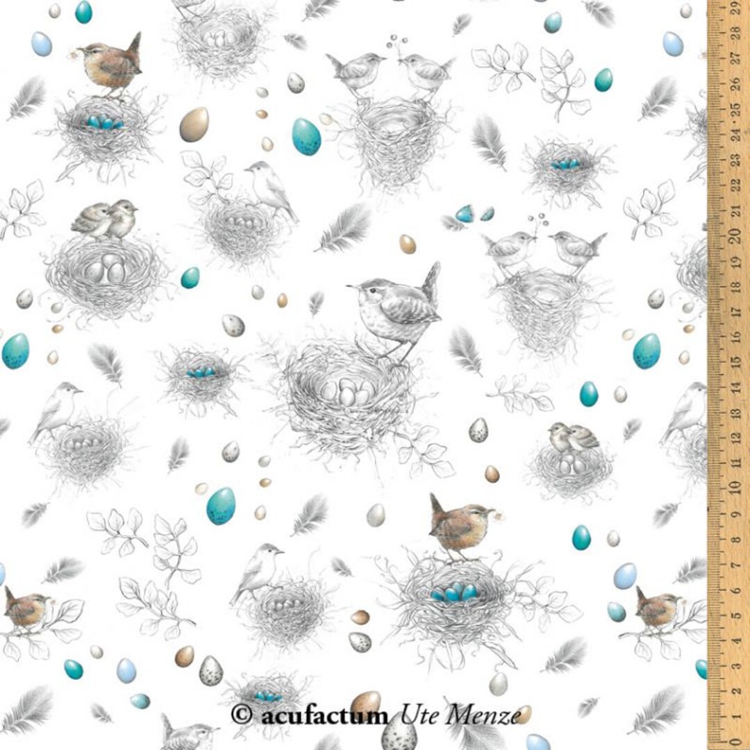 Acufactum Cotton Fabric Bird Nests 0.50 M Design by Sophia Drescher ...