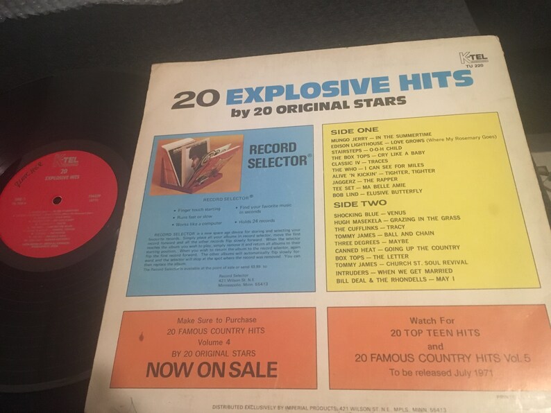 20 Explosive Hits Original Huts Original Stars K-tel LP Record - Etsy