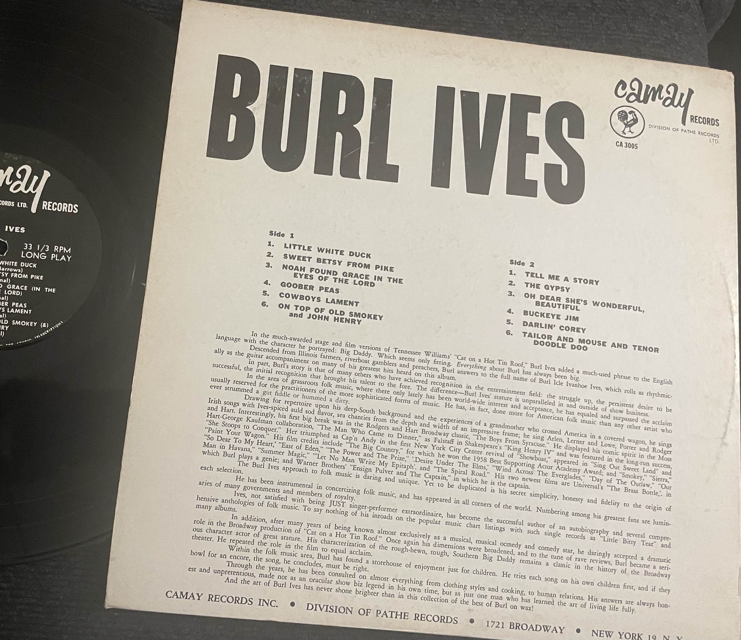 Burl Ives “burl Ives” LP Record Vinyl W/ Little White Duck) - Etsy