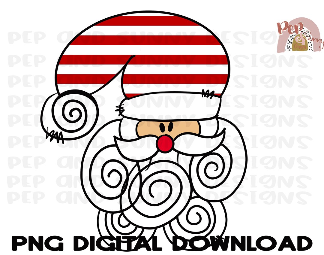 Red and White Striped Santa | Doodle Design | Hand Drawn | PNG Digital ...