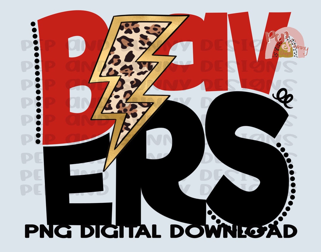 Beavers | Leopard Lightning Bolt | Red | Spirit Tee | PNG Digital ...