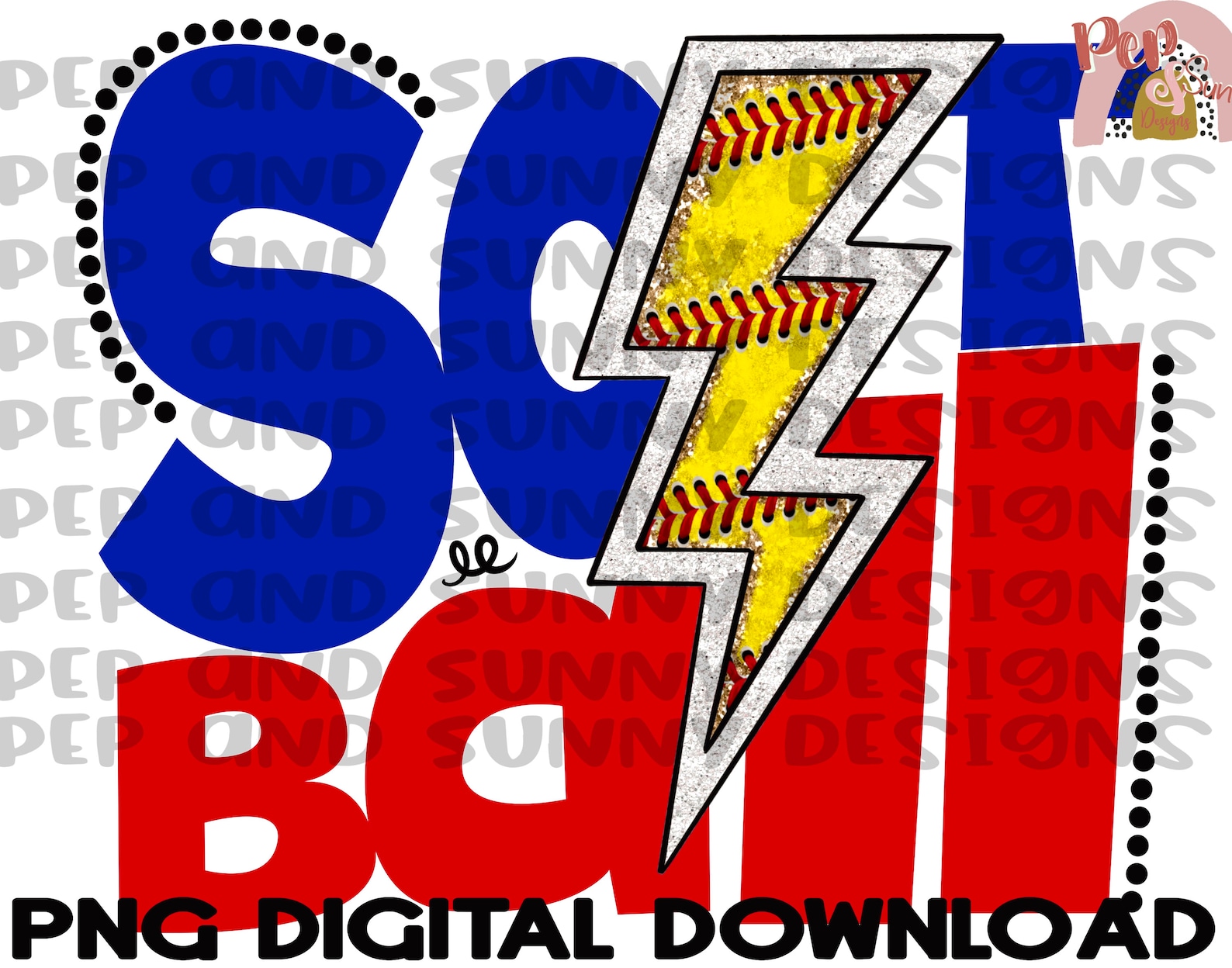 Softball Lightning Bolt Glitter Team Colors PNG - Etsy