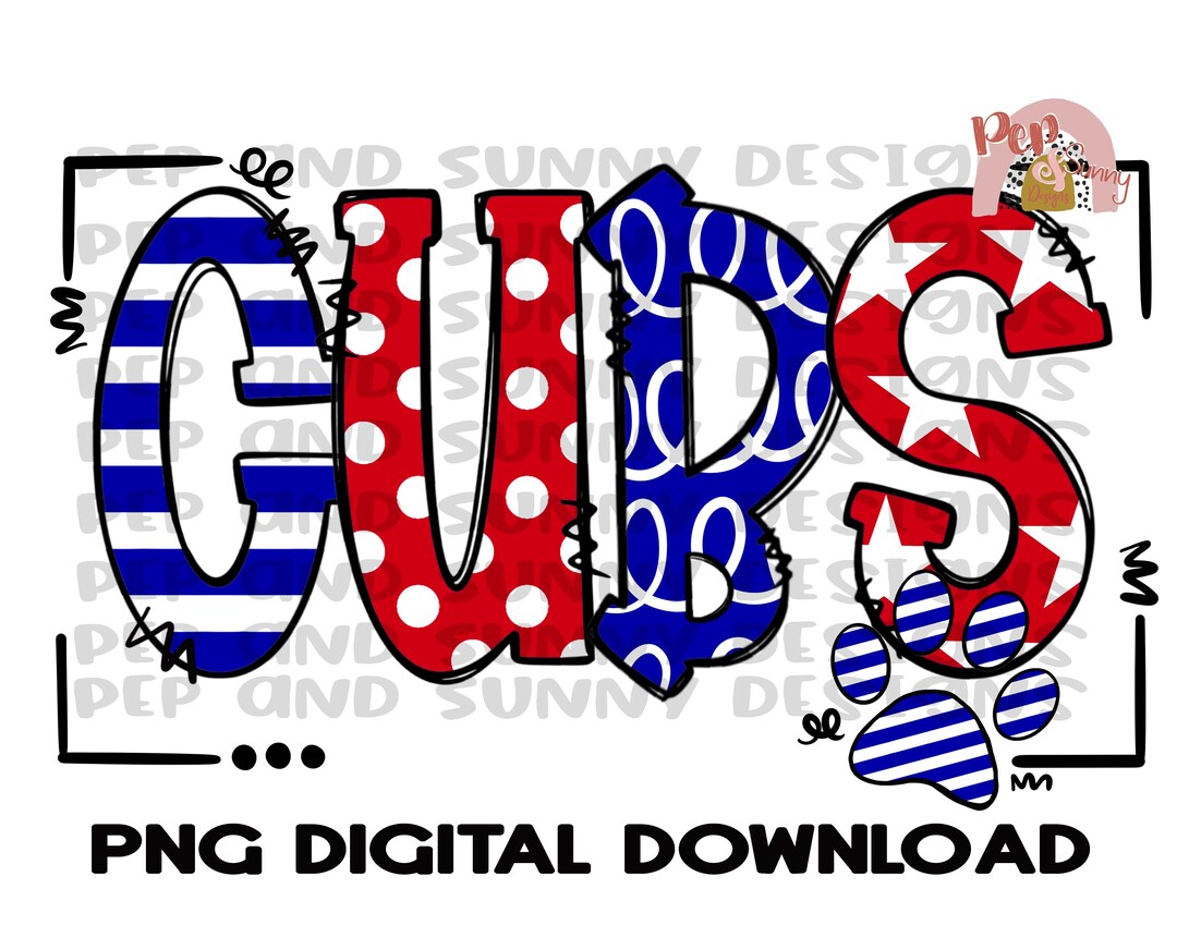 Cubs Red and Royal Blue Doodle Design | Spirit Tee Design | Paw Print ...