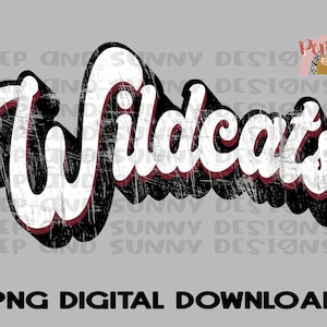 Wildcats | Maroon Black White Retro Design Distressed | Spirit Tee ...
