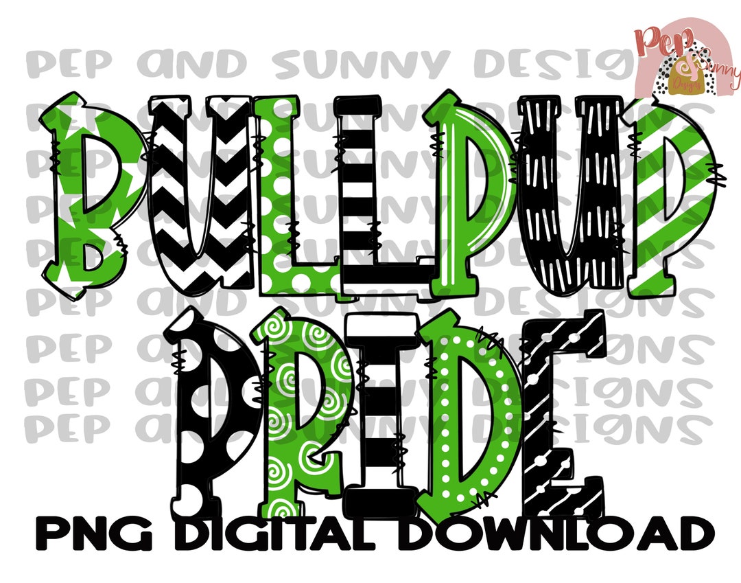 Bullpup Pride Kelly Green and Black | Spirit Tee | Doodle Design | PNG ...