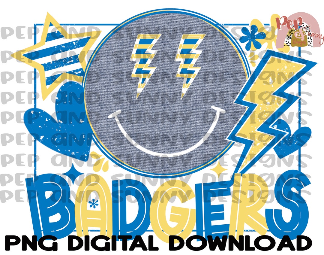 Badgers Smile | Denim | Lightning Bolt Stars Collage | Distressed ...
