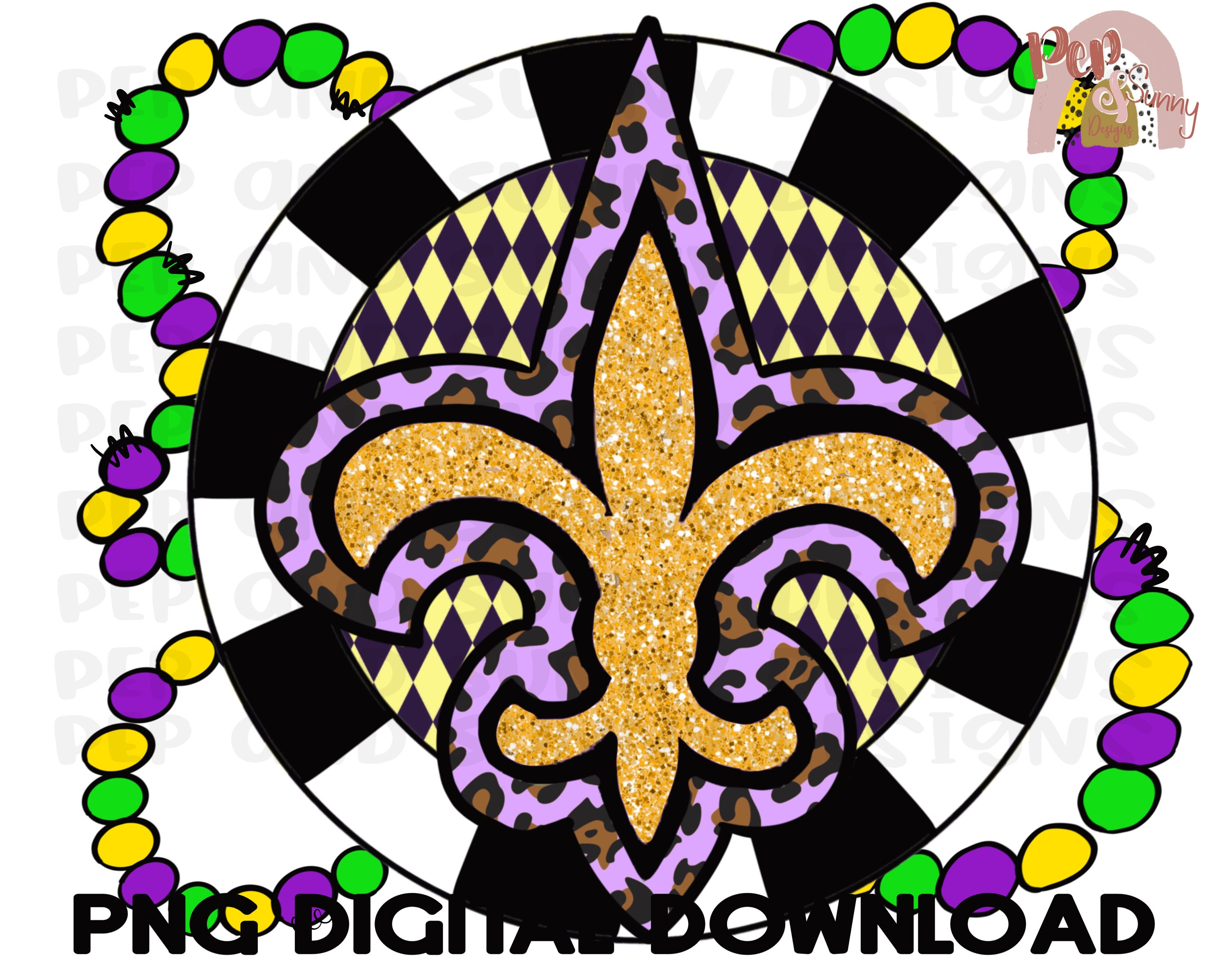 Mardi Gras Beads | Fleur De Lis | Hand Drawn | Mardi Gras | PNG Digital ...