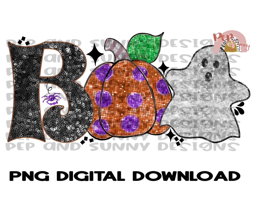 Boo Halloween Pumpkin Ghost Sequin Design | Sequins | PNG Digital ...