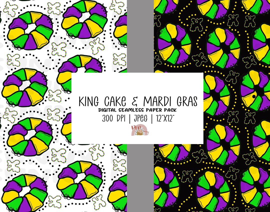 Mardi Gras | King Cake | Digital Seamless Paper | Hand Drawn | Digital ...