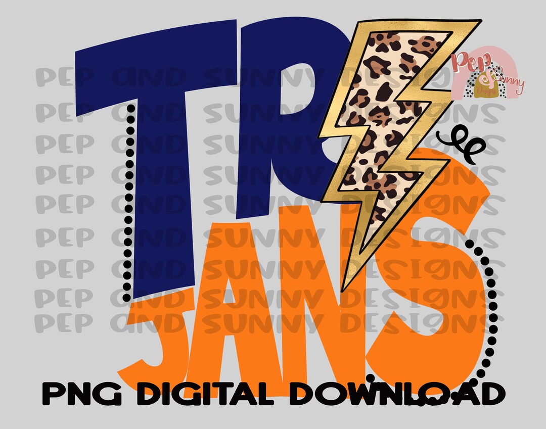 Trojans | Leopard Lightning Bolt | Spirit Tee | Navy Blue and Orange ...