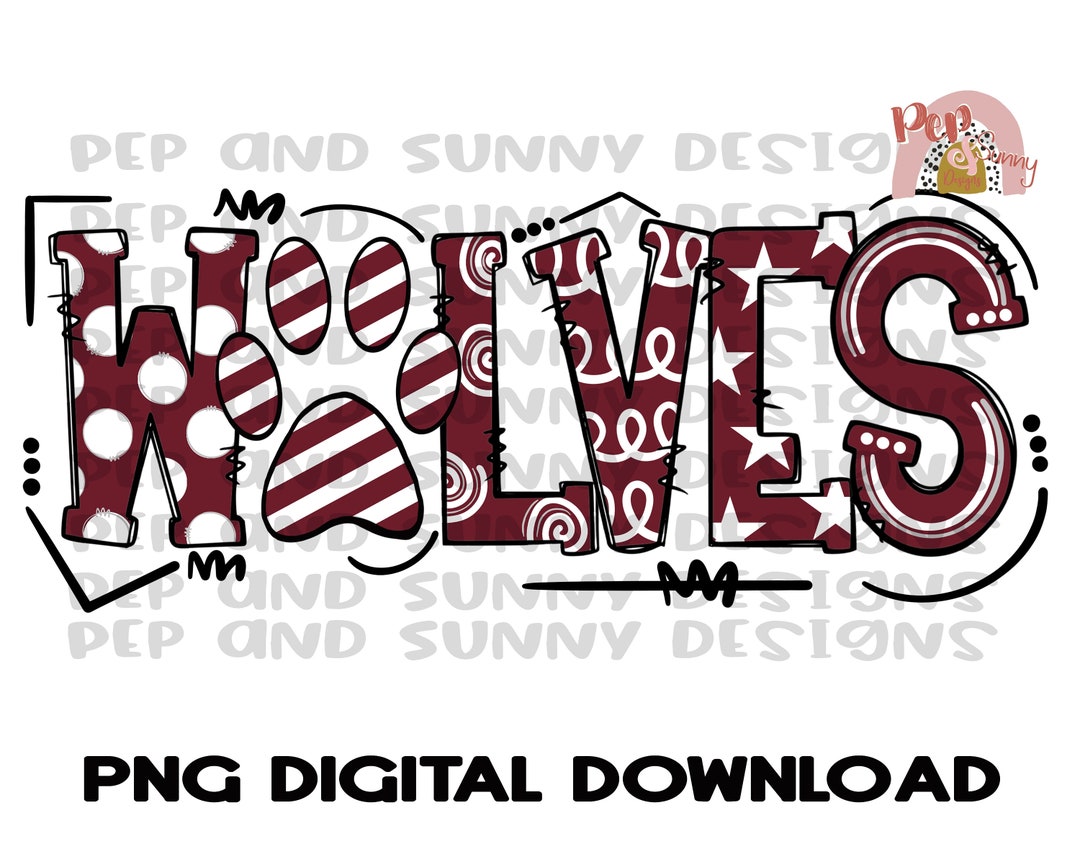 Wolves | Doodle Design | Mascot | Spirit Tee Design | Maroon Grey White ...