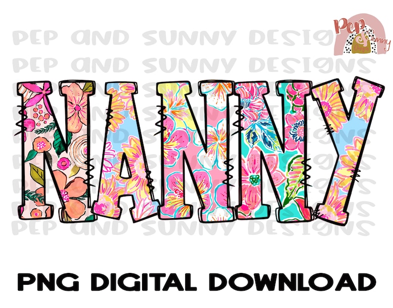 Nanny Florals Doodle Design | PNG Digital Download | Sublimation Design ...