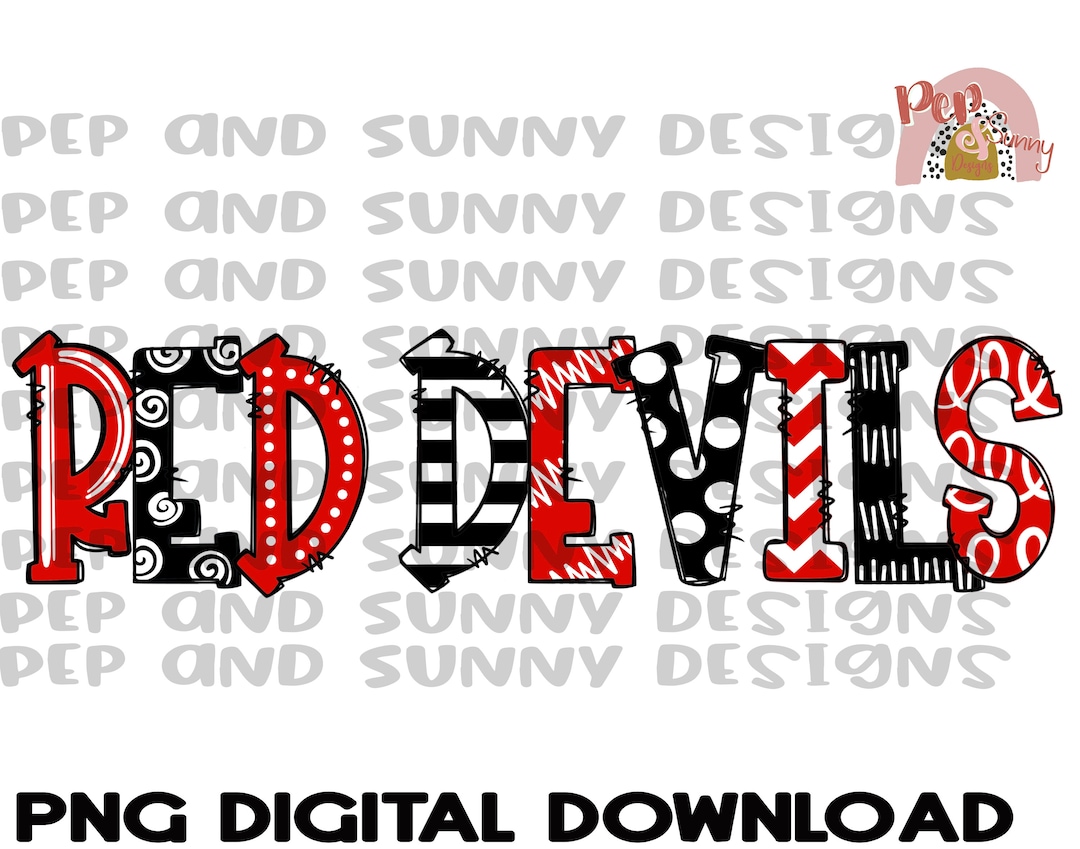 Red Devils Spirit Tee Doodle Design PNG Digital Download Sublimation ...