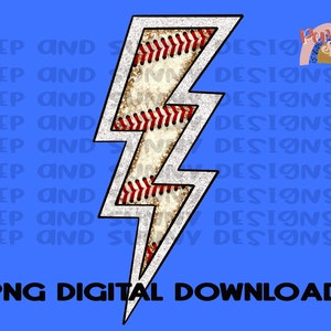 Baseball Lightning Bolt | Gold Glitter | Silver Glitter | PNG Digital ...