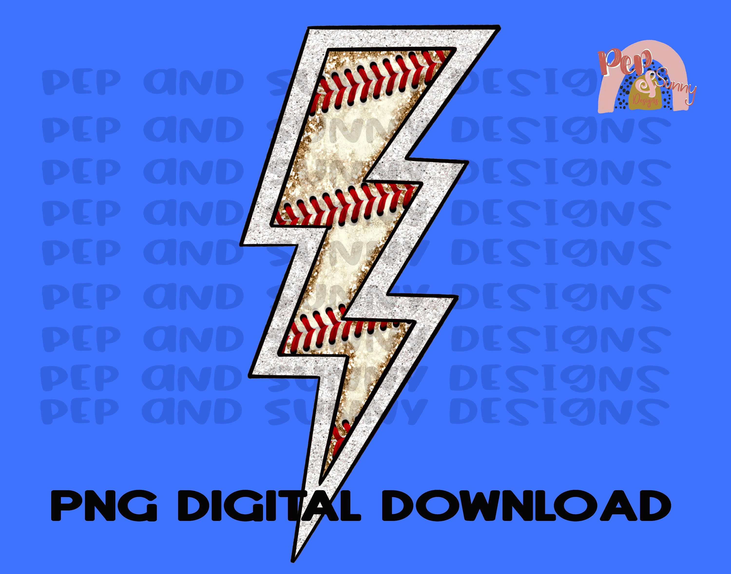 Baseball Lightning Bolt | Gold Glitter | Silver Glitter | PNG Digital ...