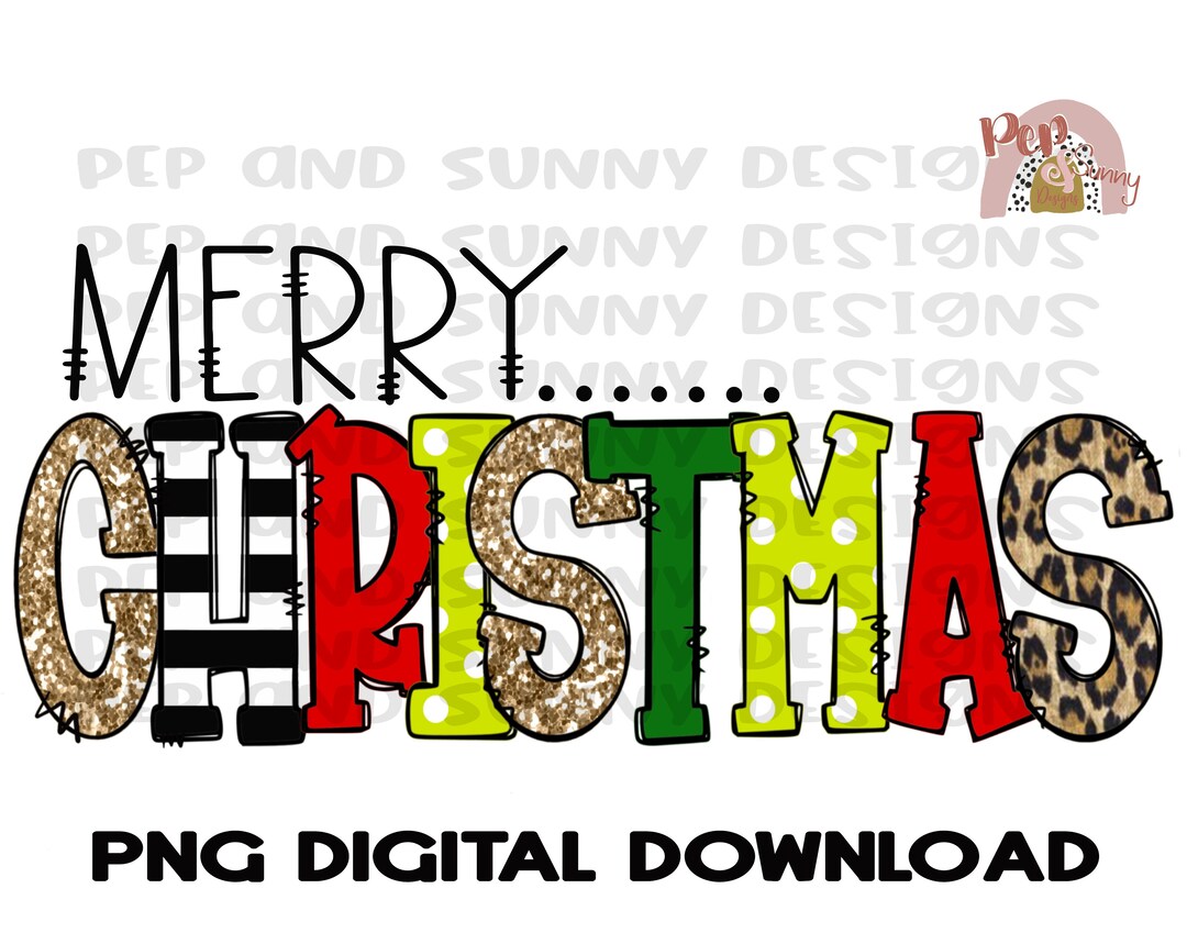 Merry Christmas | Doodle Design | Leopard | Glitter | PNG Digital ...