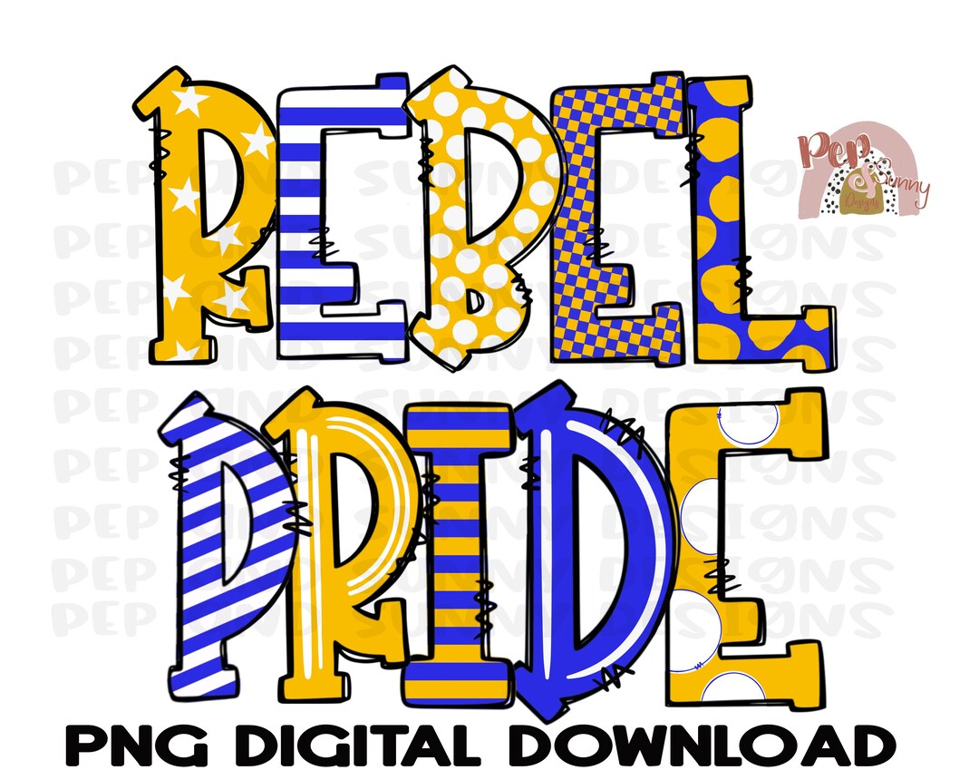 Rebel Pride | Doodle Design | Mascot | Spirit Tee | Royal and Yellow ...
