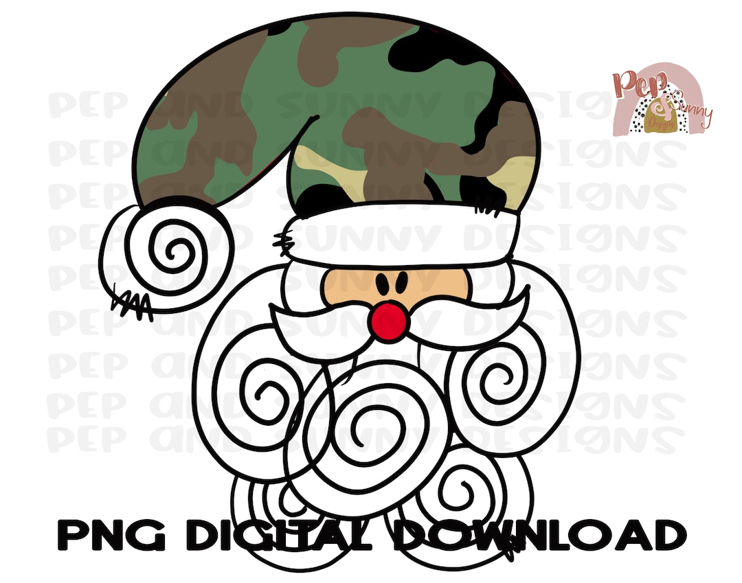 Camo Santa Claus | Santa | Hand Drawn | PNG Digital Download ...