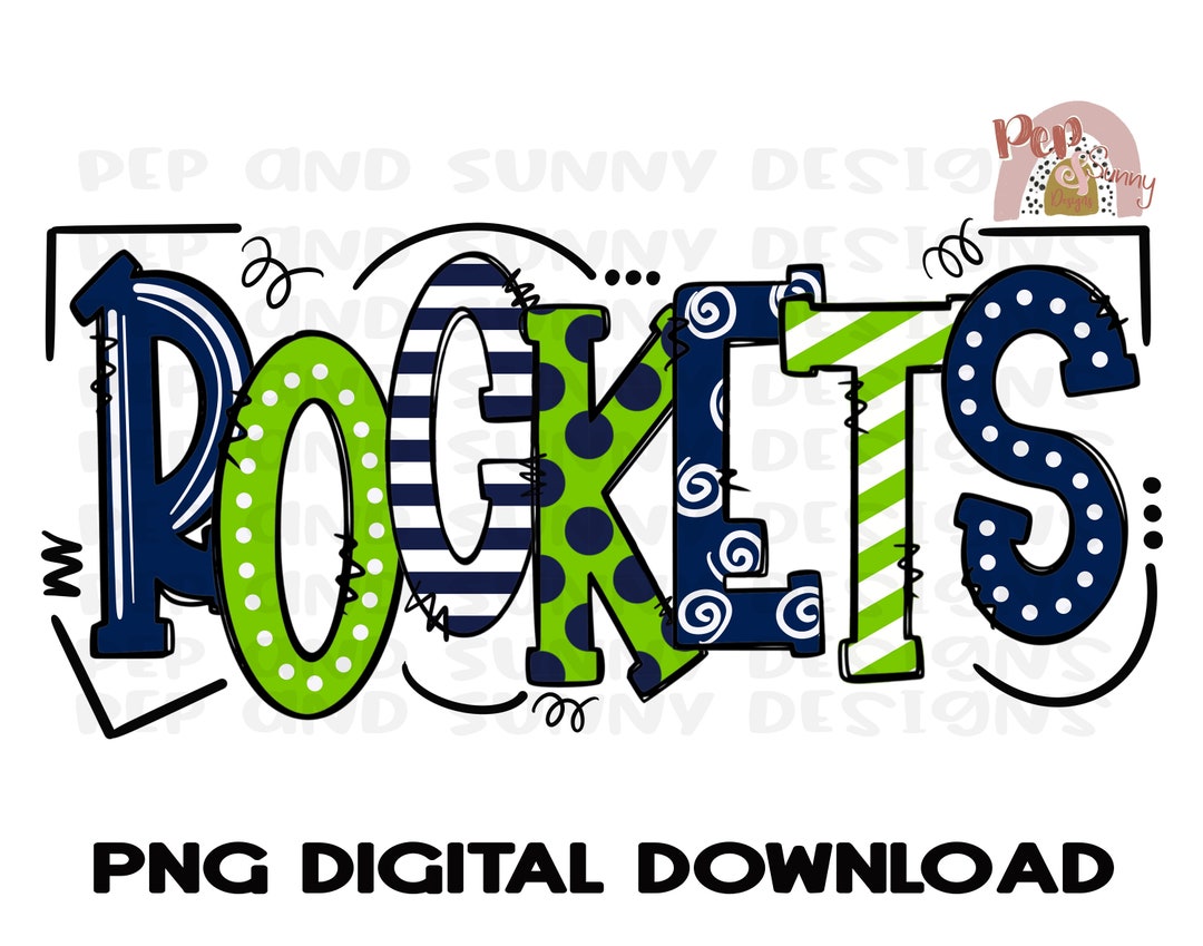 Rockets | Spirit Tee | Doodle Design | Navy and Lime | PNG Digital ...