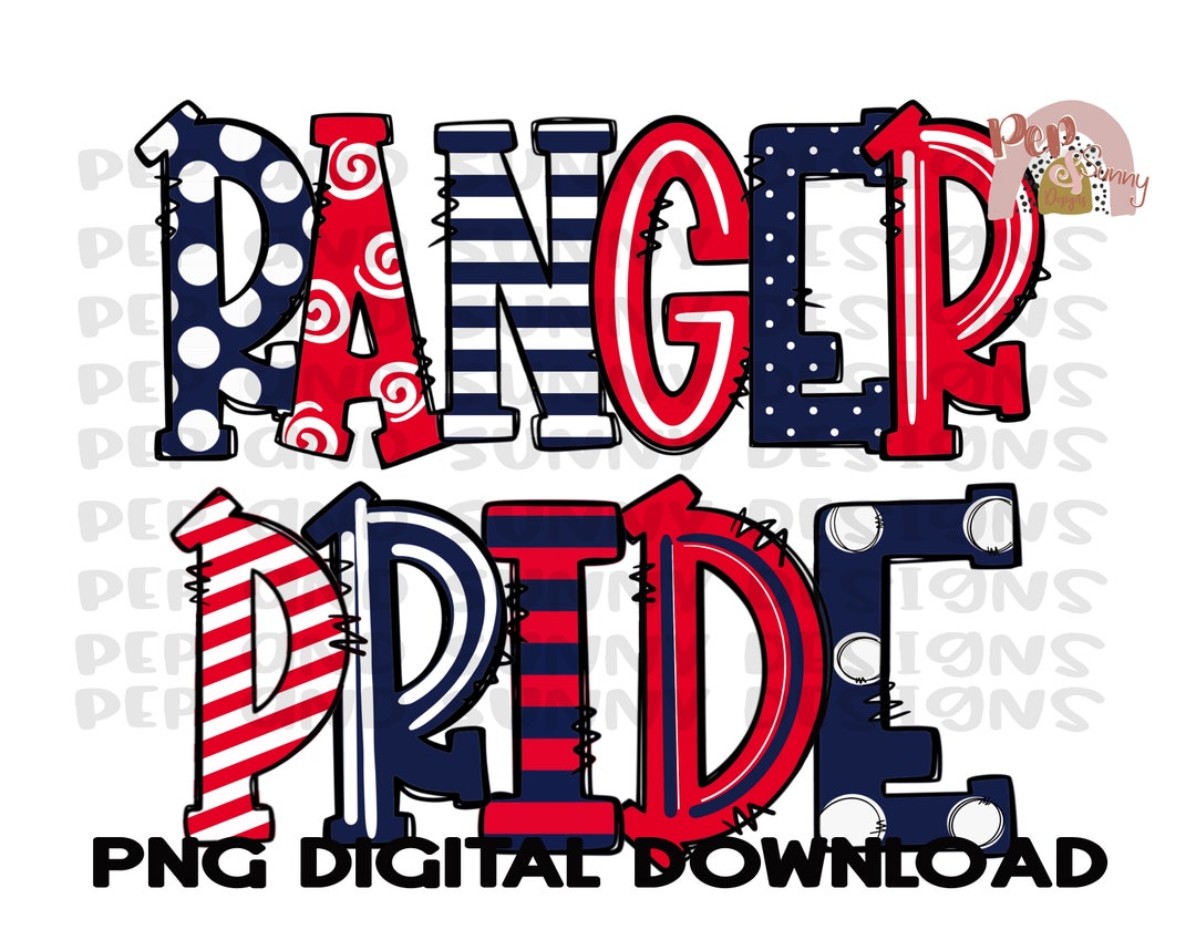Rangers | Ranger Pride | Navy and Red | Doodle Design | Spirit Tee ...