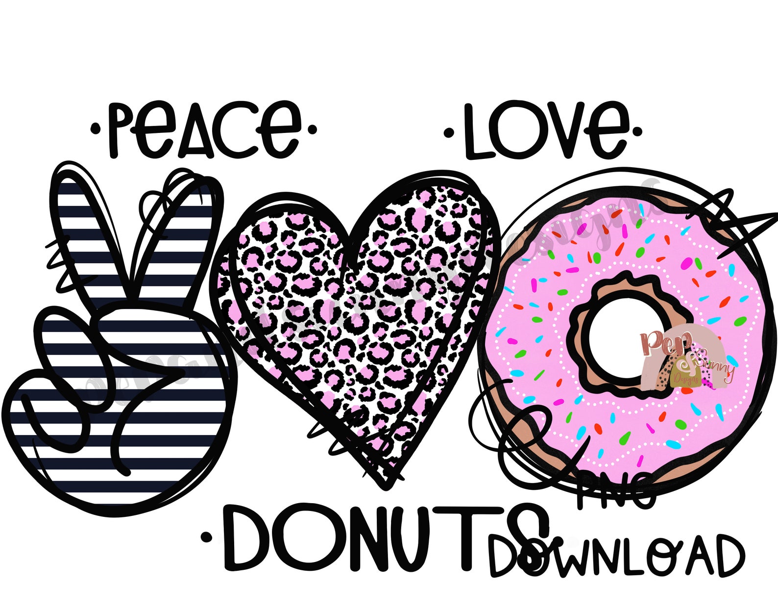 Peace Love Donuts | Hand Drawn | PNG Digital Download | Sublimation ...