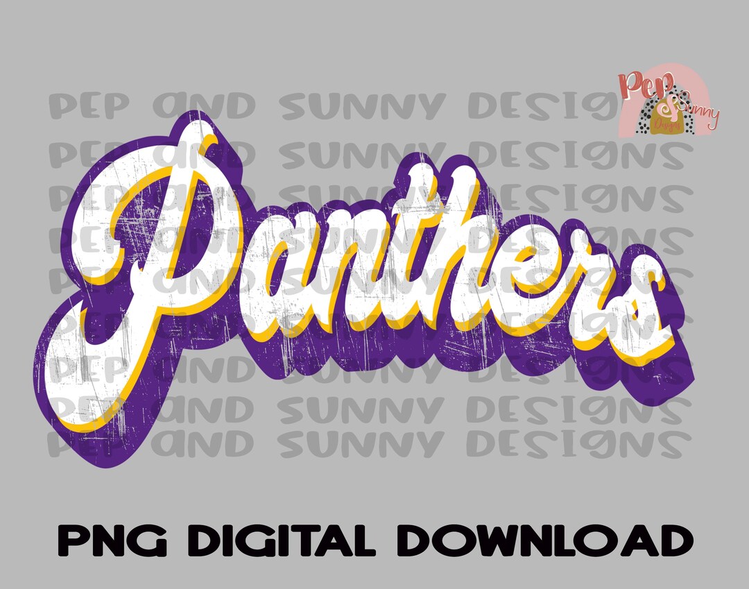 Panthers Retro Distressed Design Purple Yellow Gold White | Distressed ...