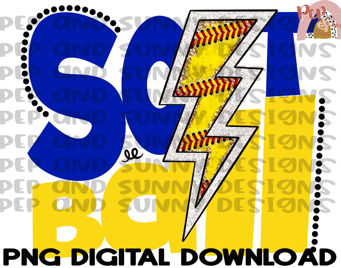 Softball Lightning Bolt Glitter Team Colors PNG - Etsy