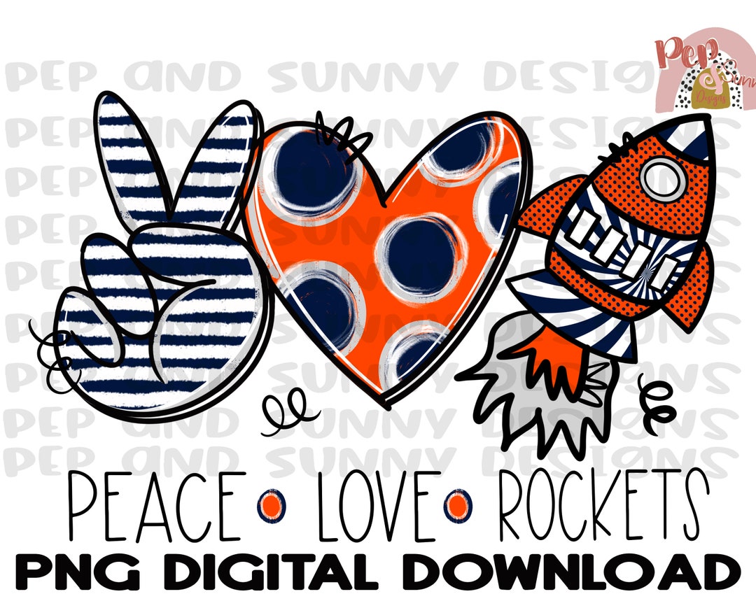 Peace Love Rockets | Navy | Orange | Spirit Tee | PNG Digital Download ...