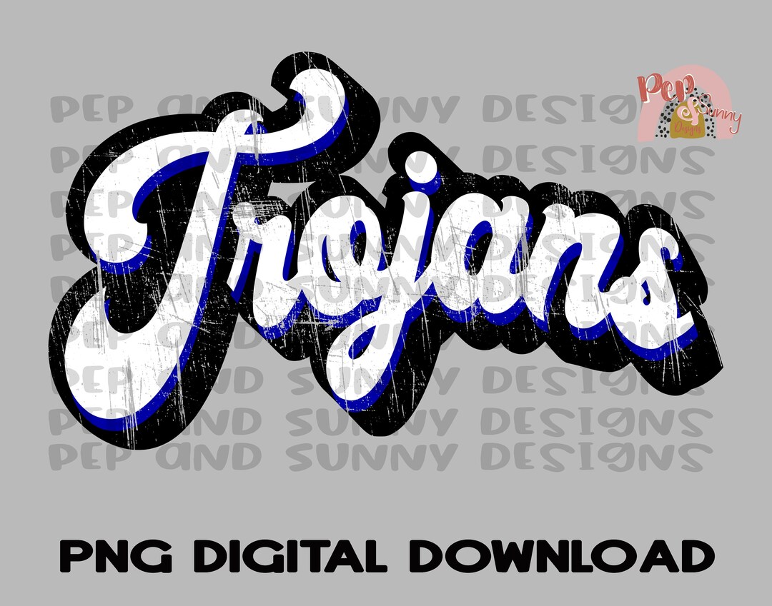 Trojans Royal Blue Black White | Retro Design | Distressed | Spirit Tee ...