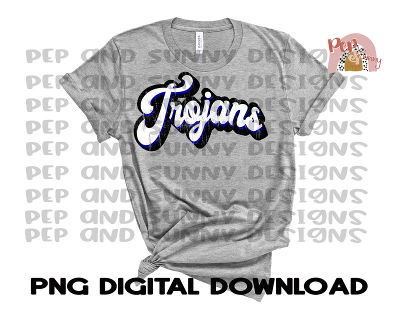 Trojans Royal Blue Black White | Retro Design | Distressed | Spirit Tee ...