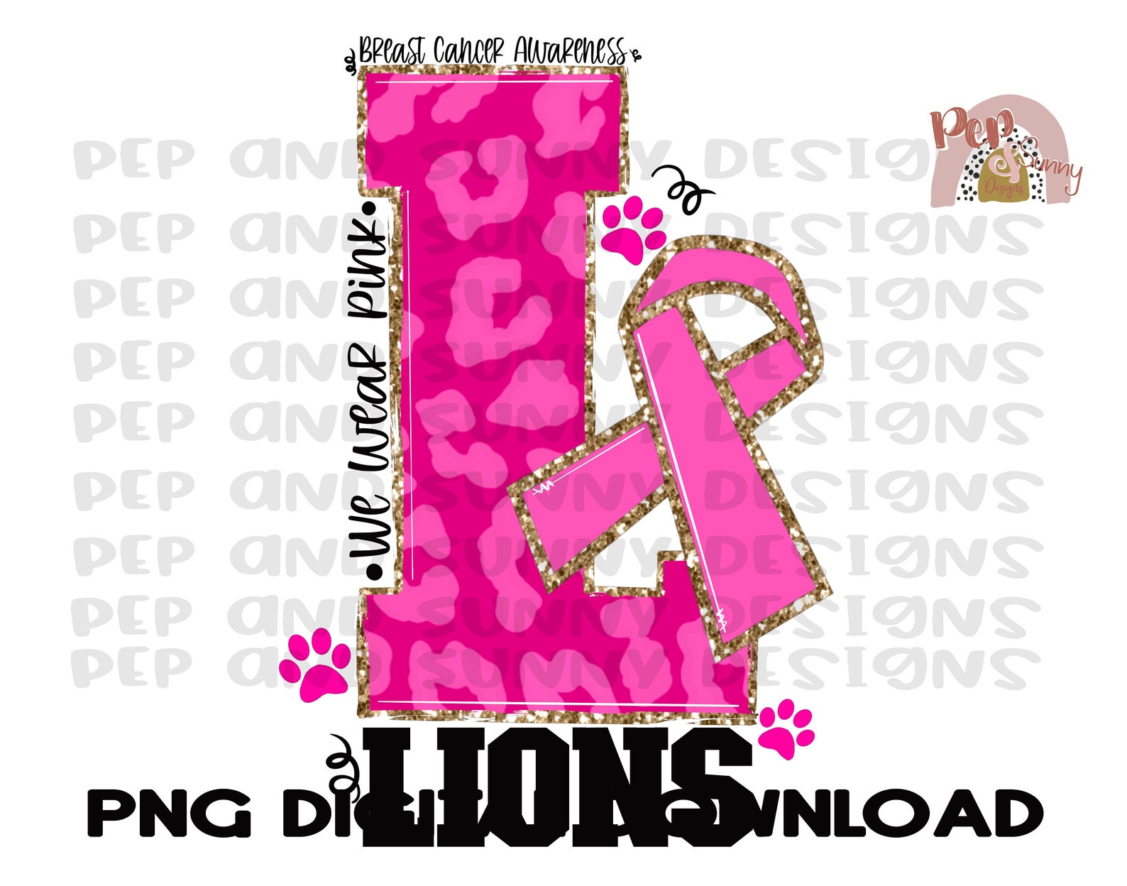 Lions Breast Cancer Design Lions Leopard Pink PNG - Etsy
