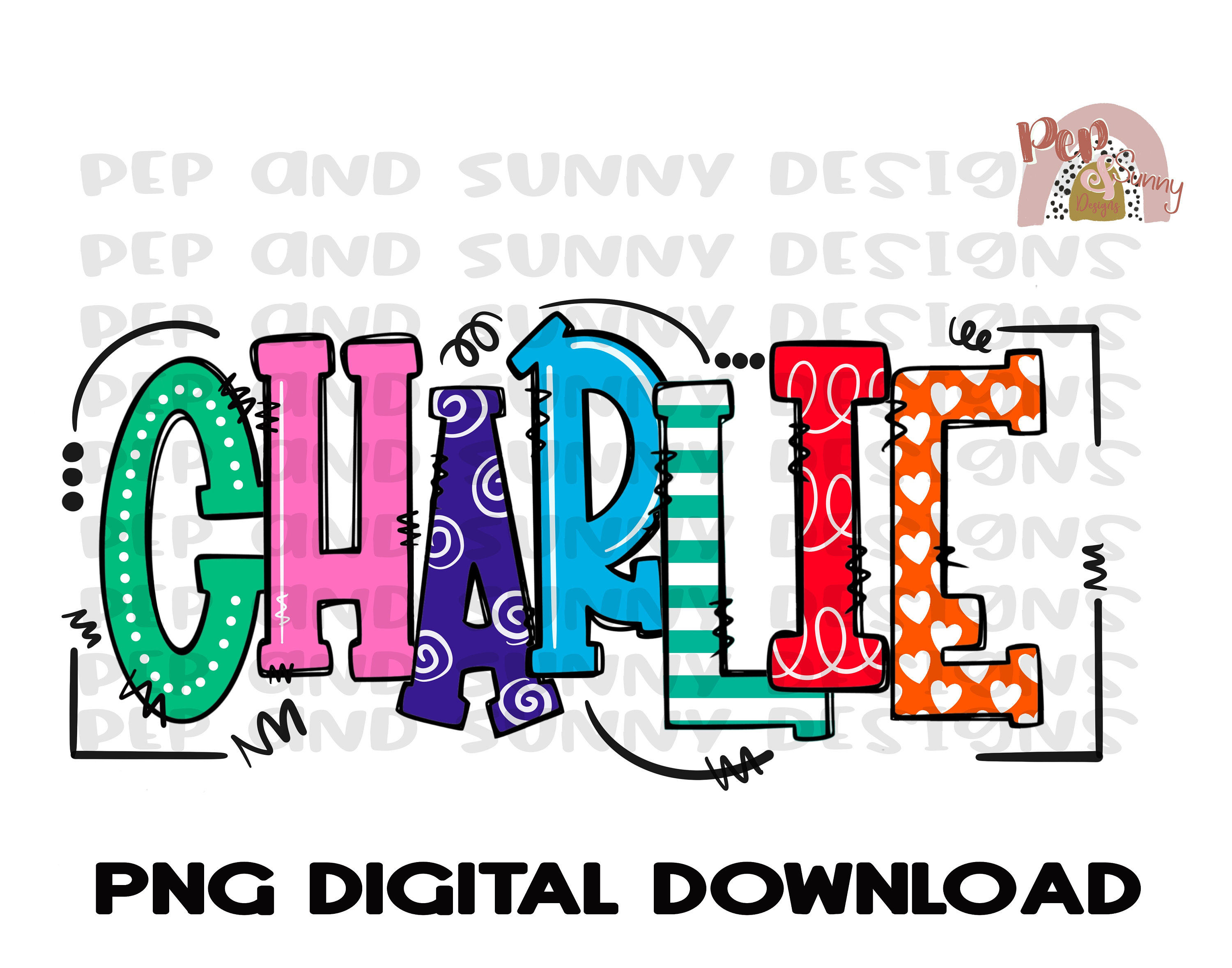 Custom Name Design | Doodle Design | Charlie | PNG Digital Download ...