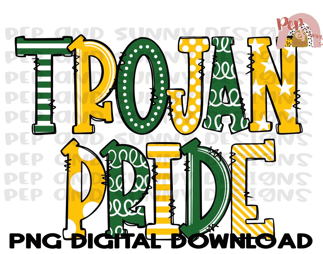 Trojan Pride Green and Yellow Gold | Spirit Tee Design | Doodle Design ...