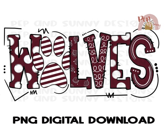 Wolves Doodle Design Mascot Spirit Tee Maroon Grey - Etsy