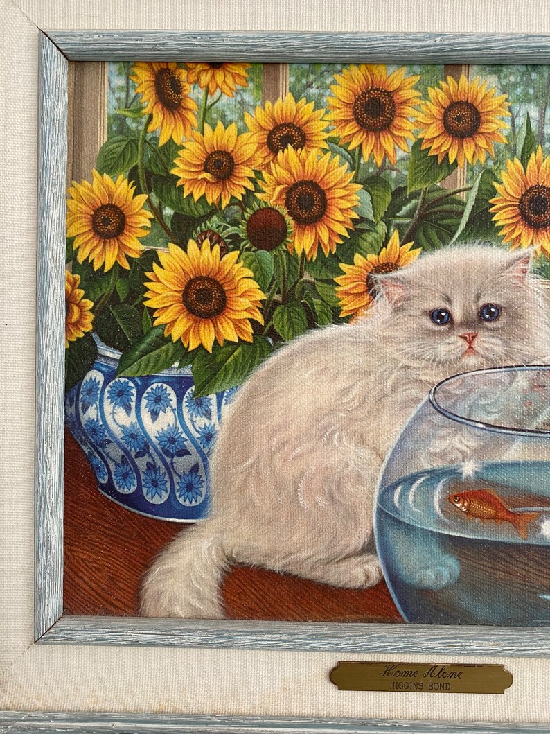 Barbara Higgins Bond Home Alone Kitty Cat With Fish Bowl Sunflowers ...