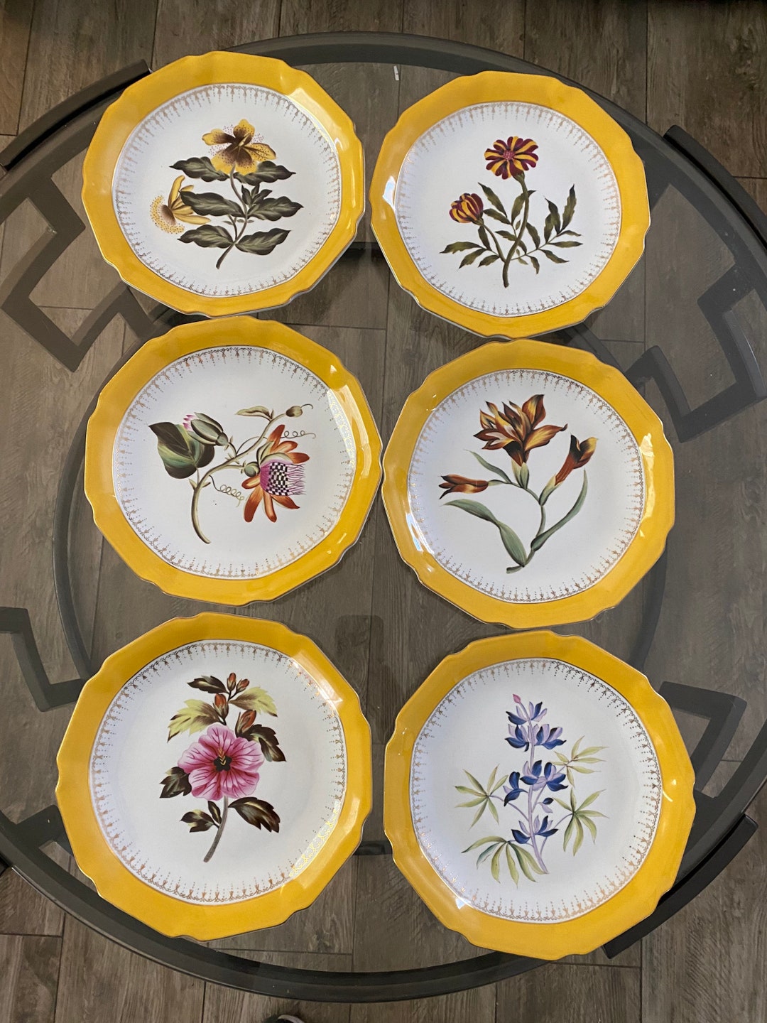 6 Chelsea House Inspired Hand Painted Floral Yellow Porcelain Plates - Etsy