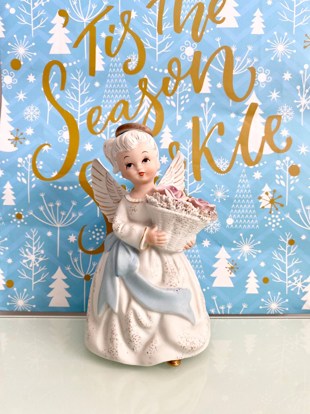 Vintage Lefton Christmas Angel Night Light Lamp 7” Porcelain Bisque ...